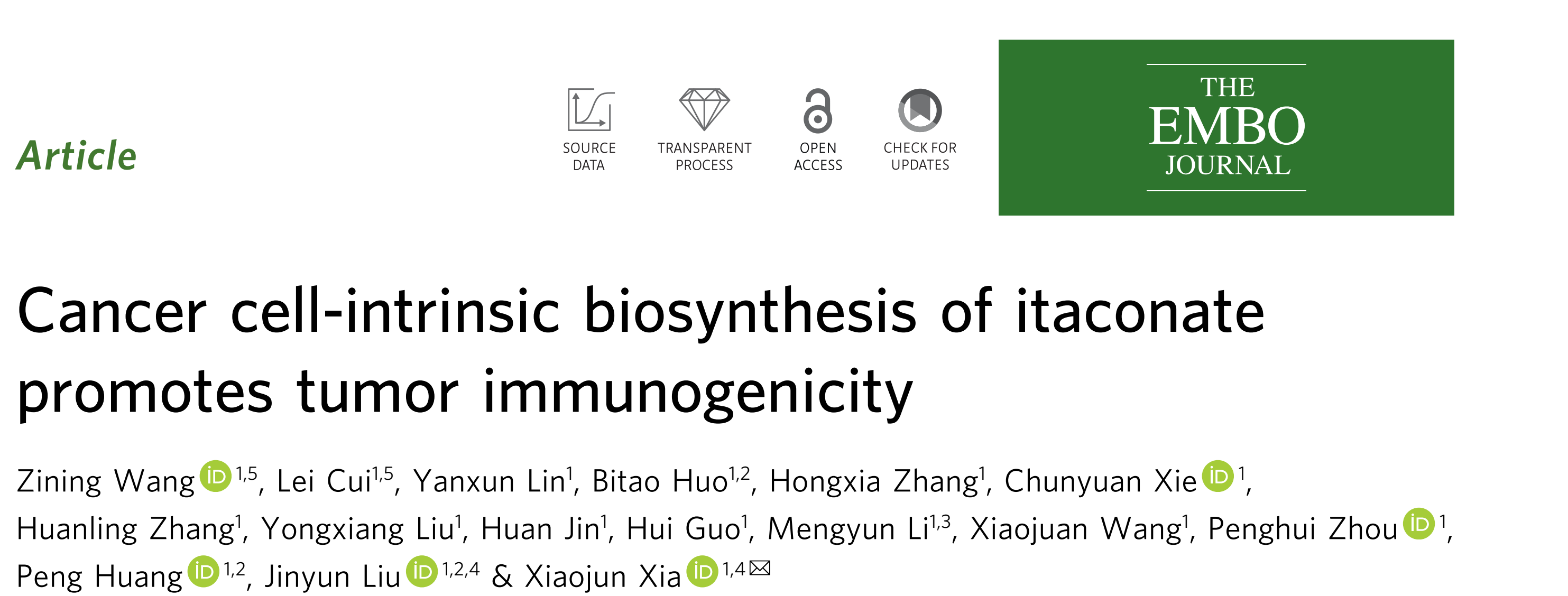 科研速递！EMBO J‖夏小俊研究团队发现肿瘤内源性衣康酸合成促进肿瘤免疫原性-海南省医学科学院
